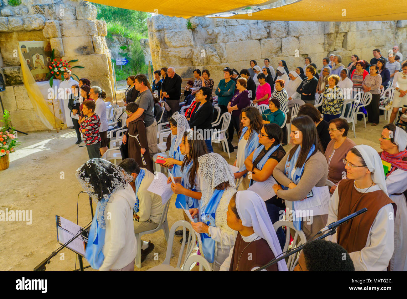 EMMAUS, ISRAEL - APRIL 2, 2018: Easter Monday Solemn Mass at the ...