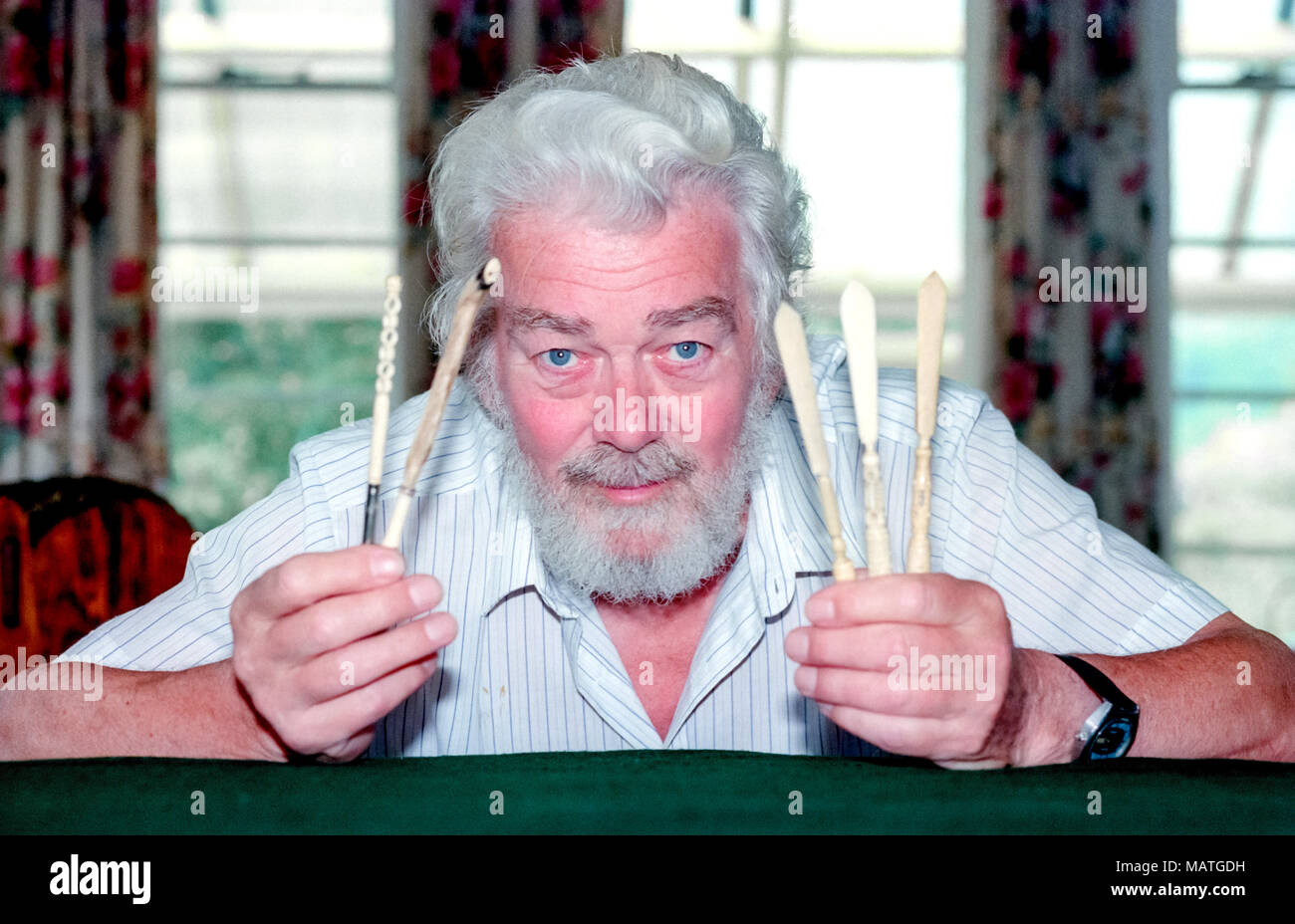 Douglas Jull, collector of stanhopes, at home in Findon Stock Photo - Alamy