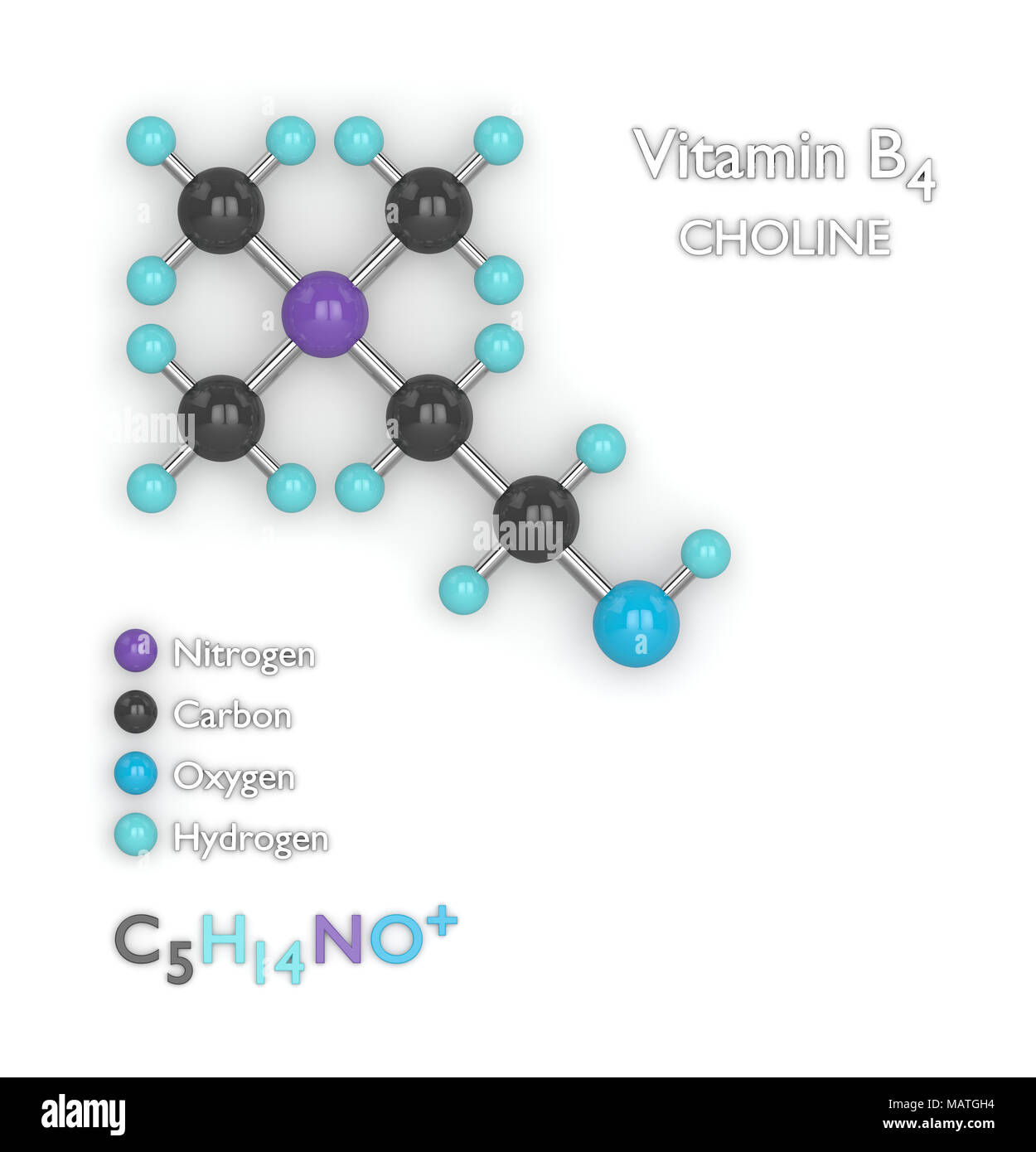 3d render of molecular model with molecular formula of vitamin B4 over ...
