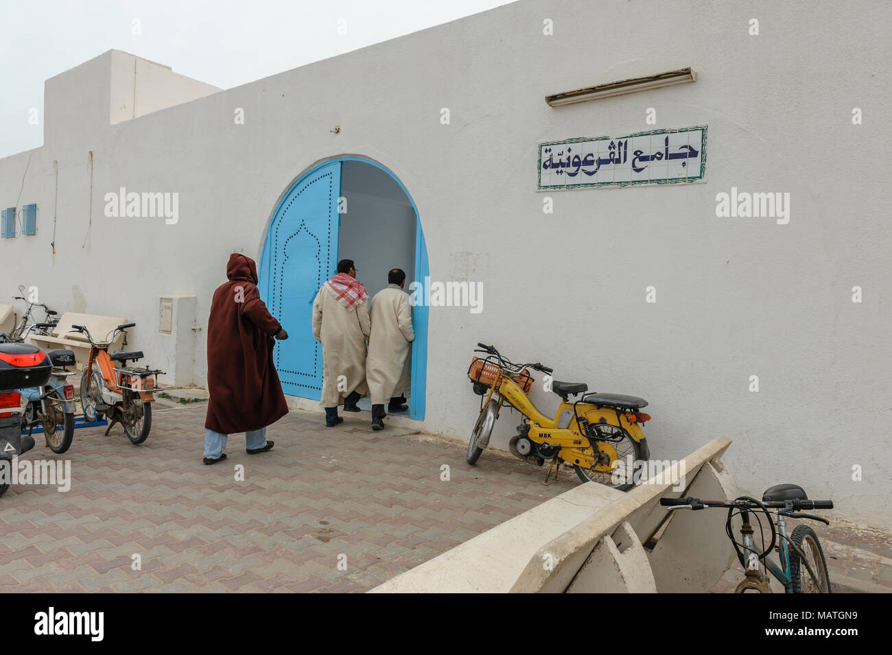Muslims called to prayer, Guellela Mosque Djerba Tunisia North Africa ...