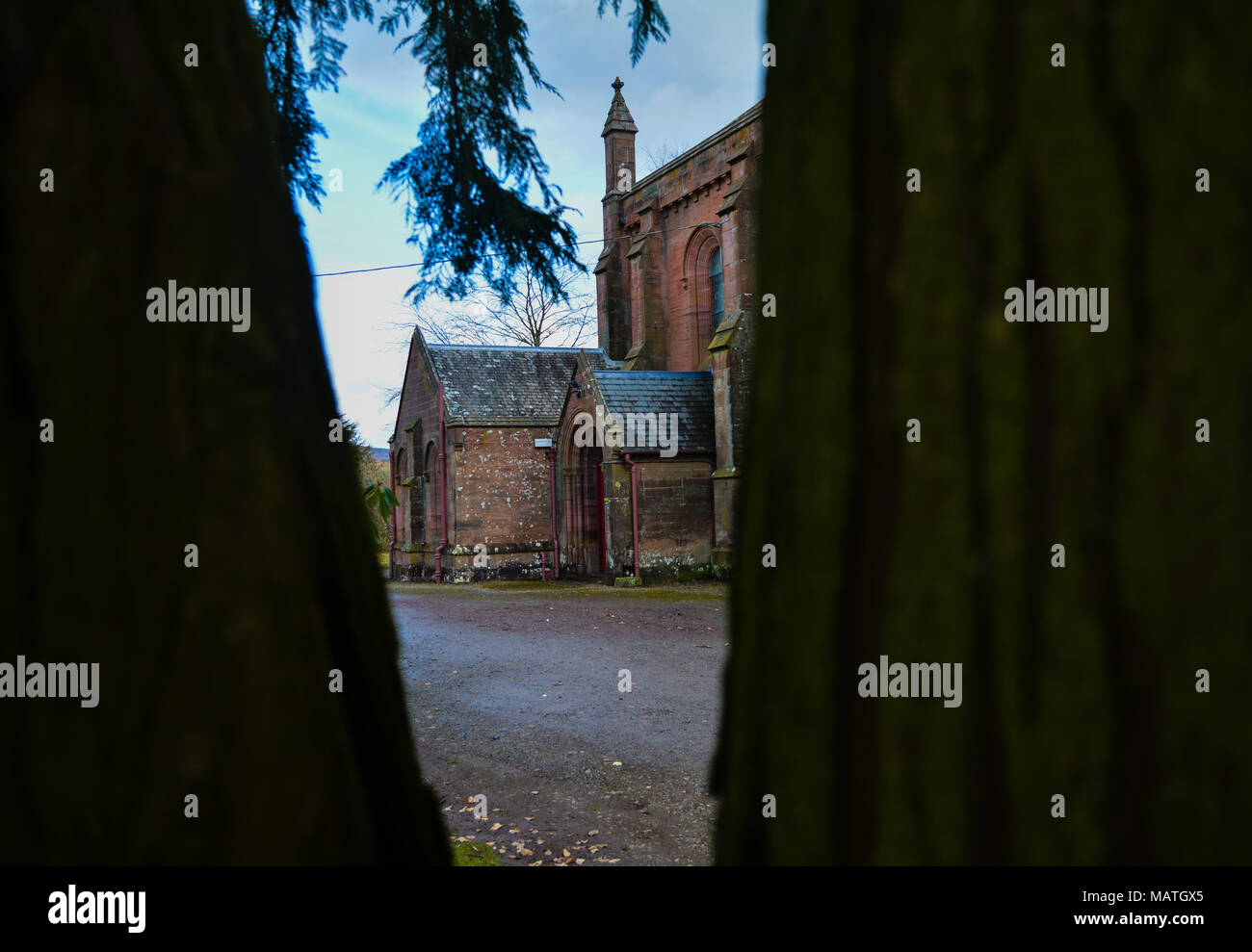 Church through Trees Stock Photo - Alamy