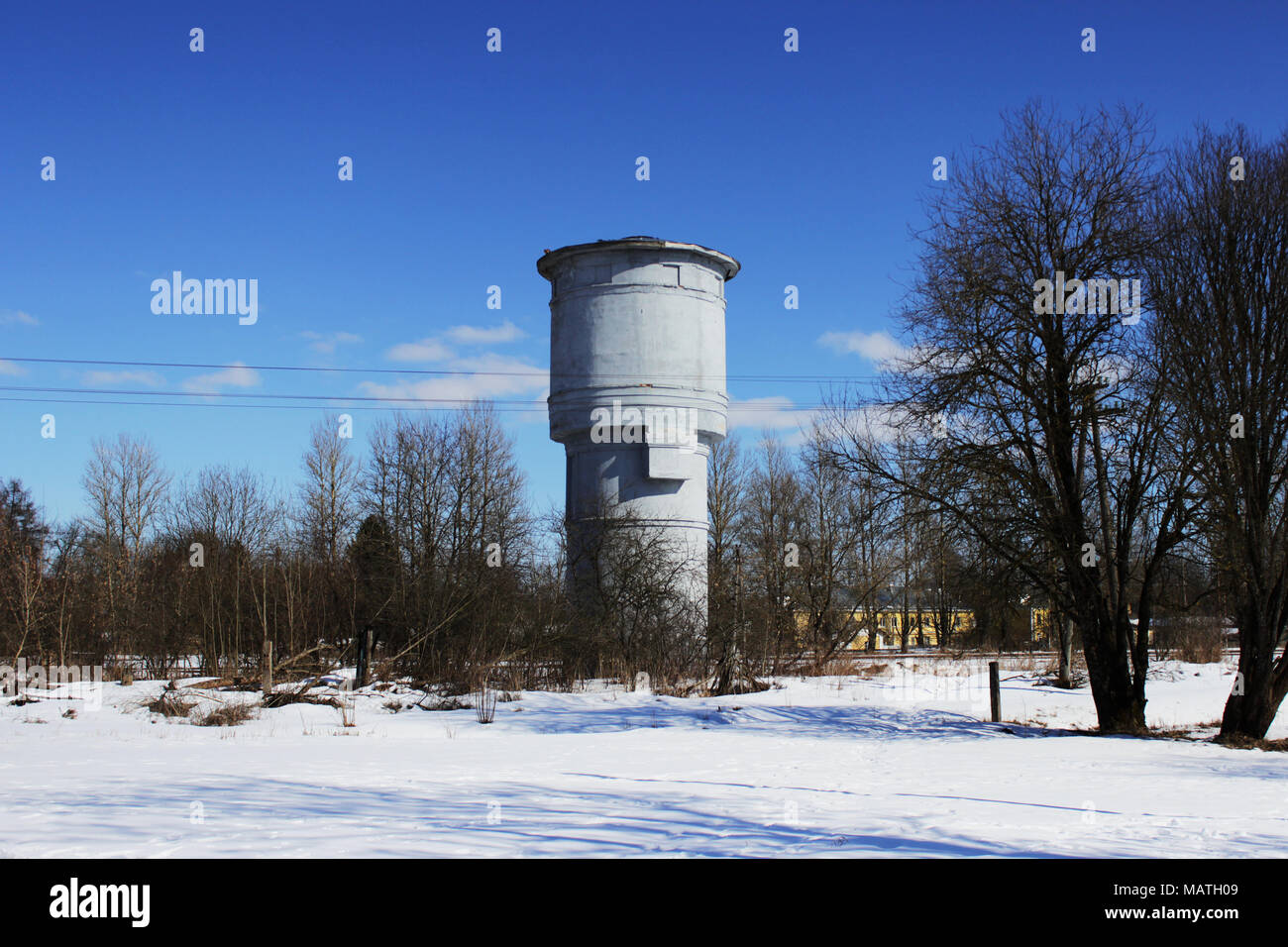 water tower and forest against a blue sky Stock Photo - Alamy