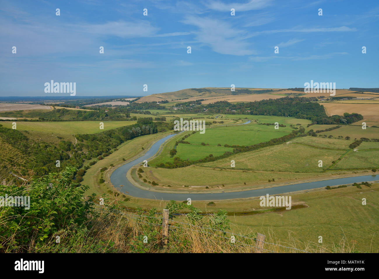 River Cuckmere running through the Cuckmere Valley in the South Downs ...