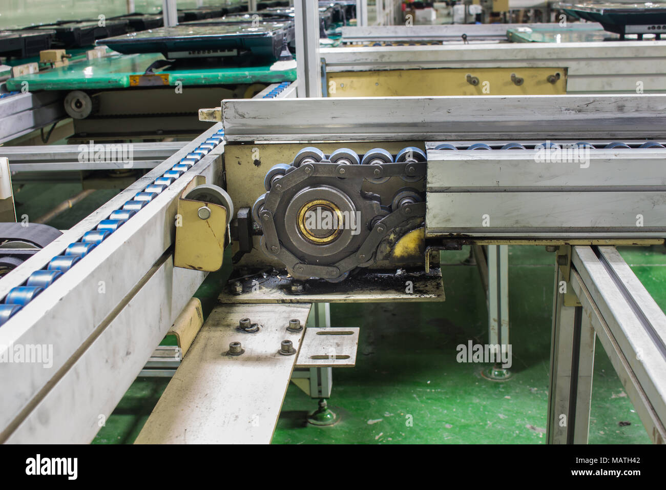 Conveyor chain drive shaft production line of the factory Stock Photo ...