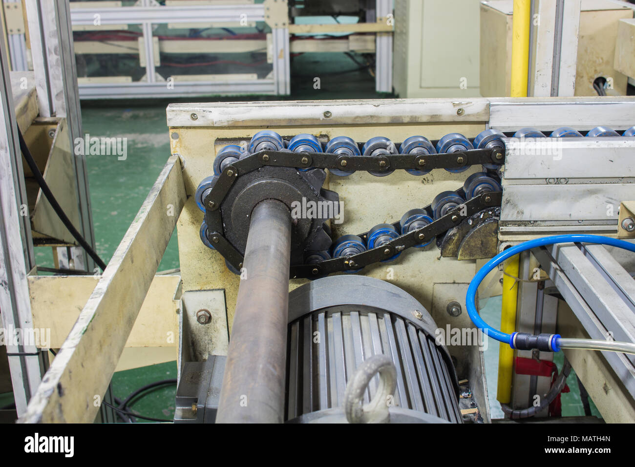 Conveyor chain drive shaft production line of the factory Stock Photo ...