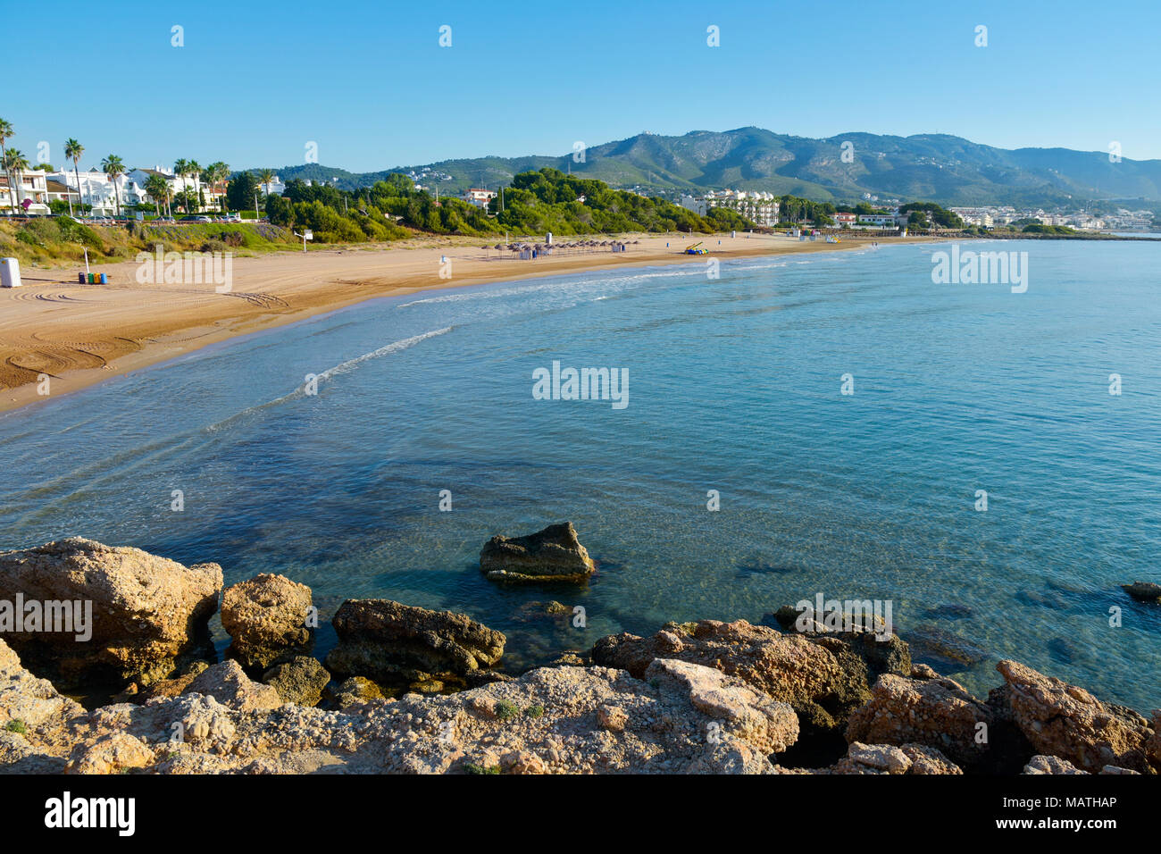 a view of the Playa Romana beach in Alcossebre, in the Costa del Azahar ...