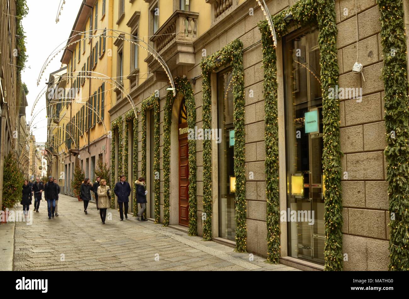 Milan, Italy, Lombardy December 31 2017. Milan's fashion district Stock ...