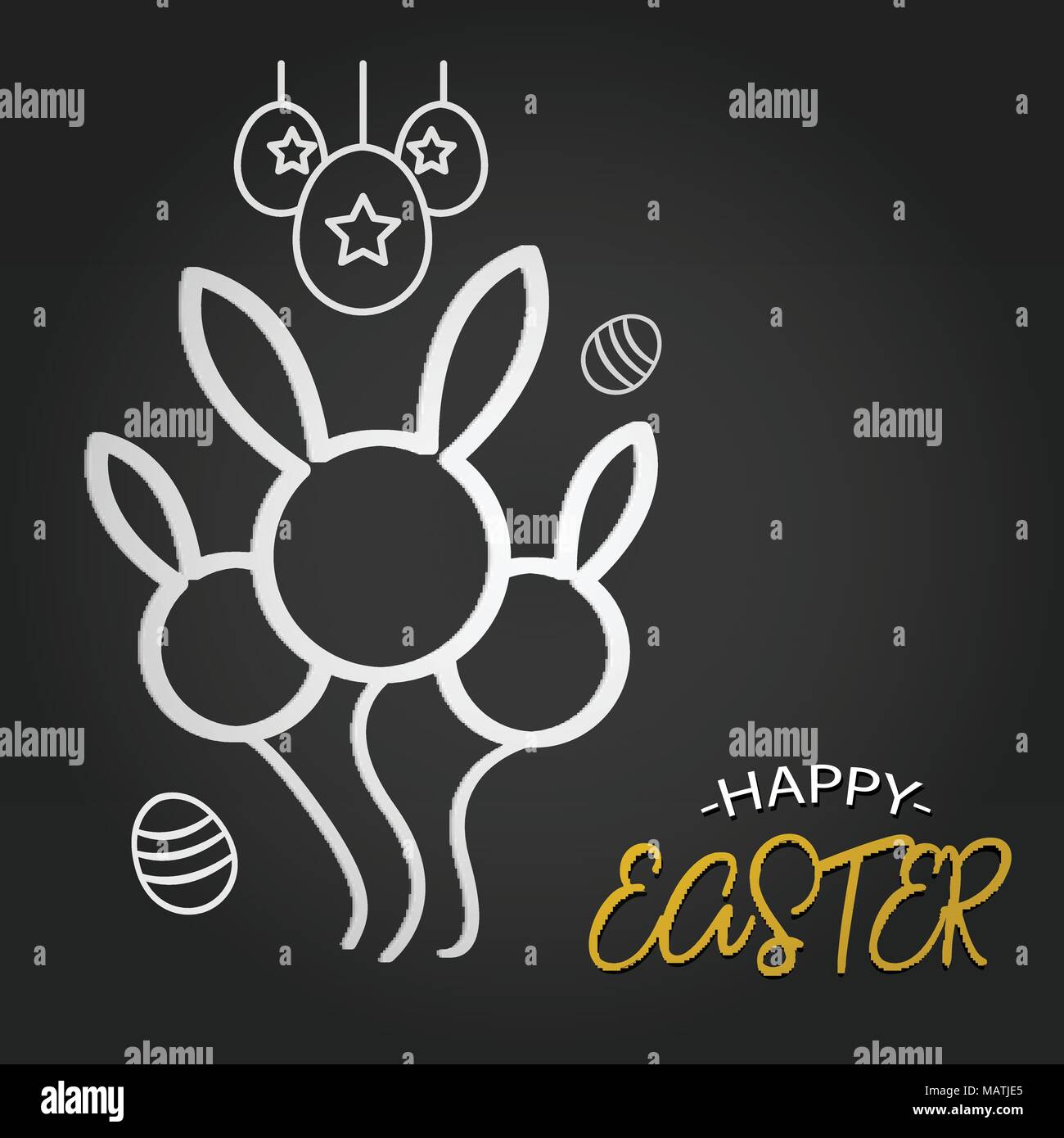 Happy Easter template with Rabbit Balloon shape and eggs on dark ...