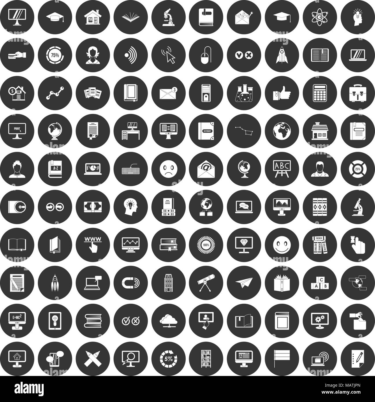 100 e-learning icons set black circle Stock Vector Image & Art - Alamy