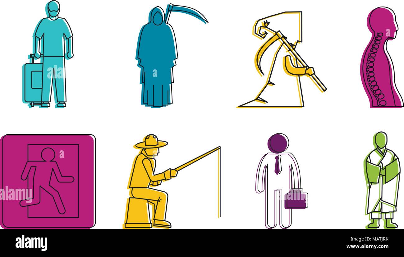 People silhouette icon set, color outline style Stock Vector Image ...