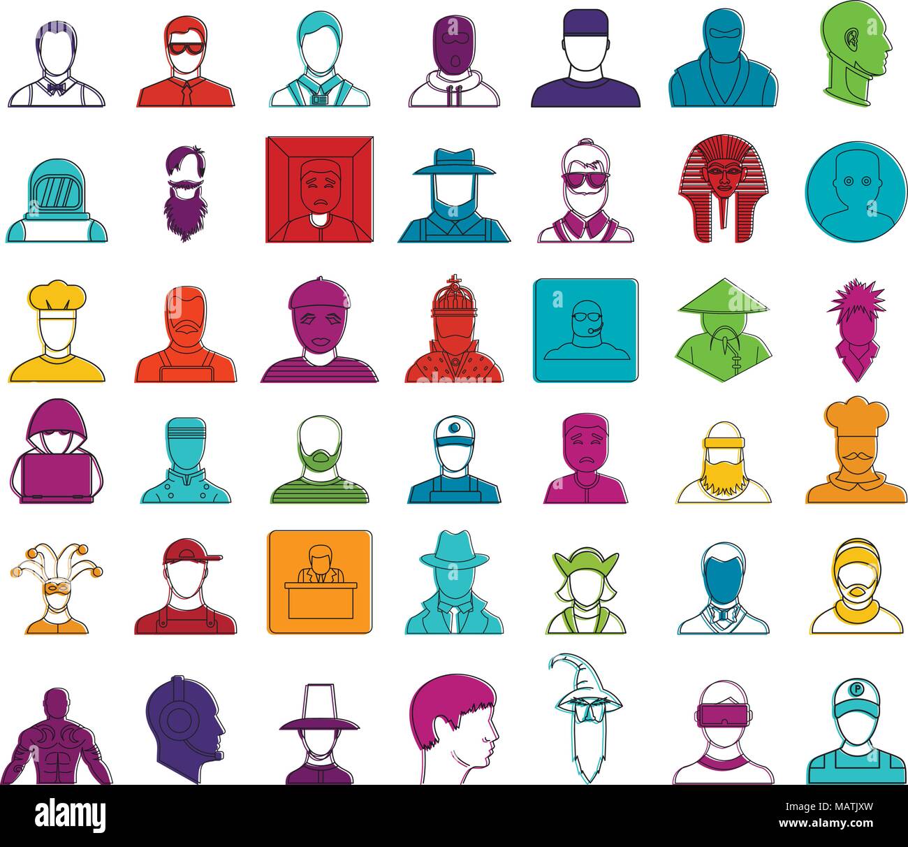 Man avatar icon set, color outline style Stock Vector Image & Art - Alamy