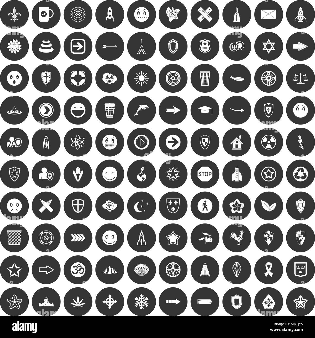 100 emblem icons set black circle Stock Vector Image & Art - Alamy