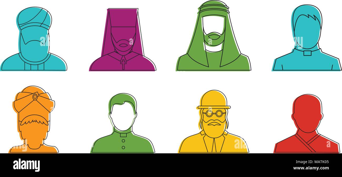 Religious avatar icon set, color outline style Stock Vector Image & Art ...