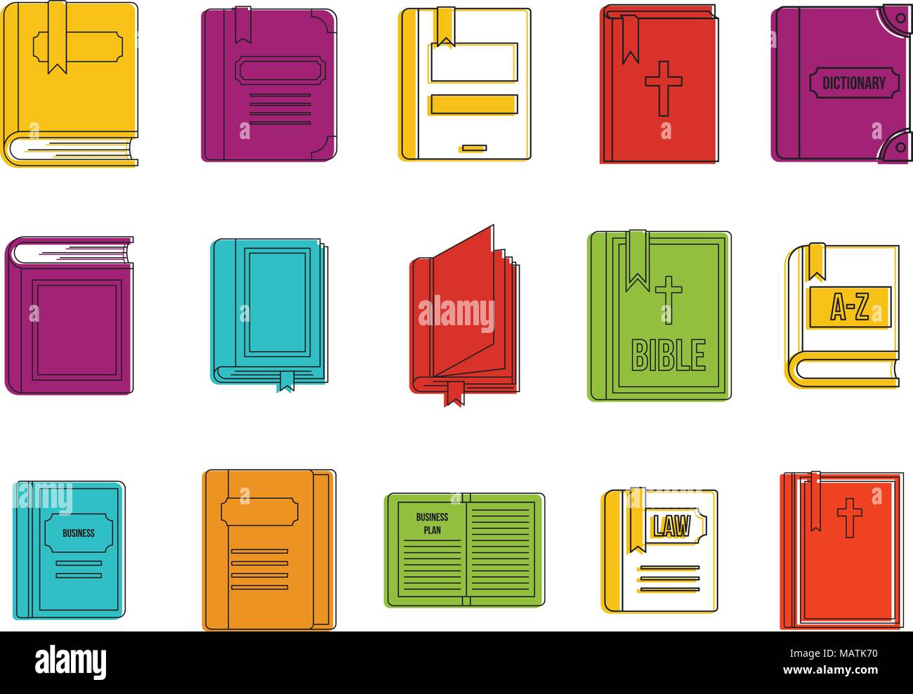 Book icon set, color outline style Stock Vector Image & Art - Alamy