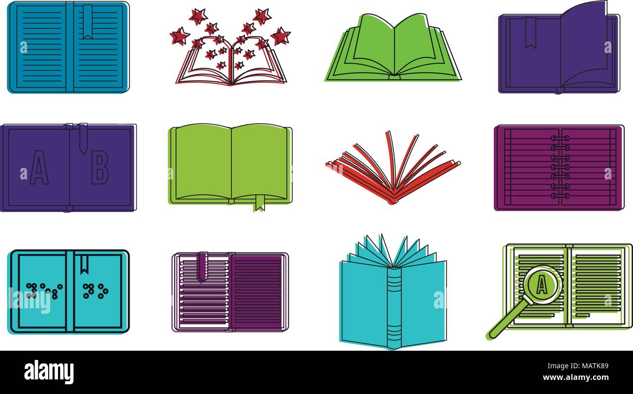 Open book icon set, color outline style Stock Vector Image & Art - Alamy