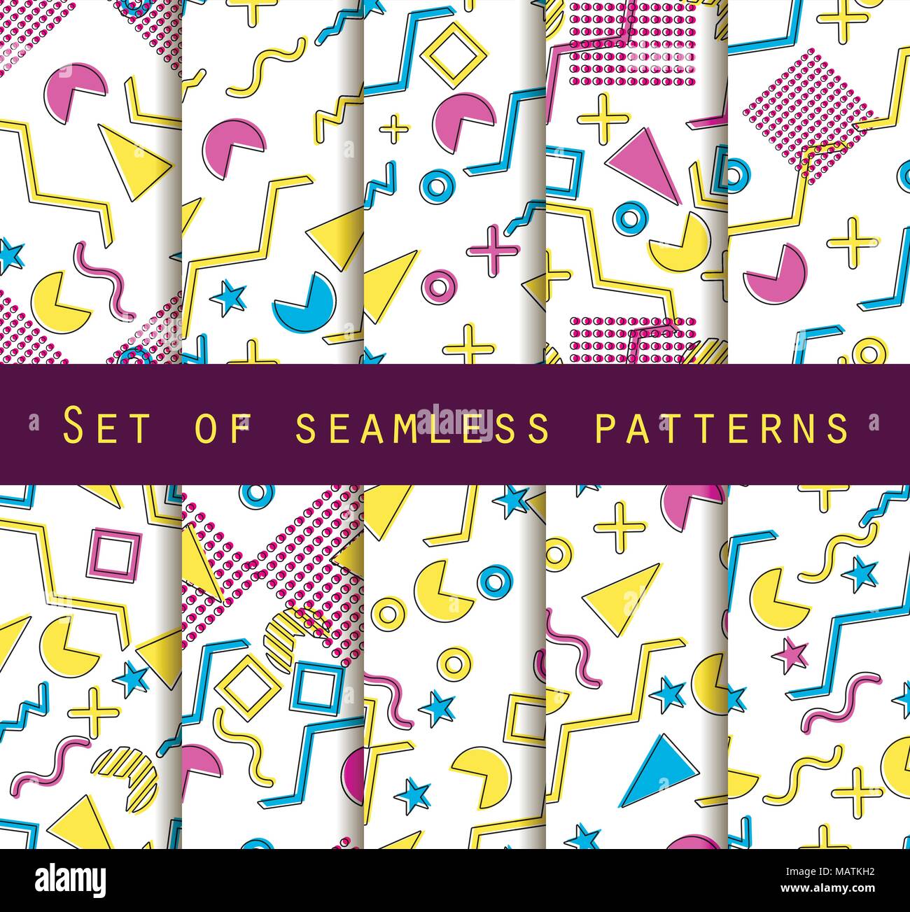 Memphis seamless pattern set. Geometric elements memphis in the style ... Memphis seamless pattern set. Geometric elements memphis in the style ...