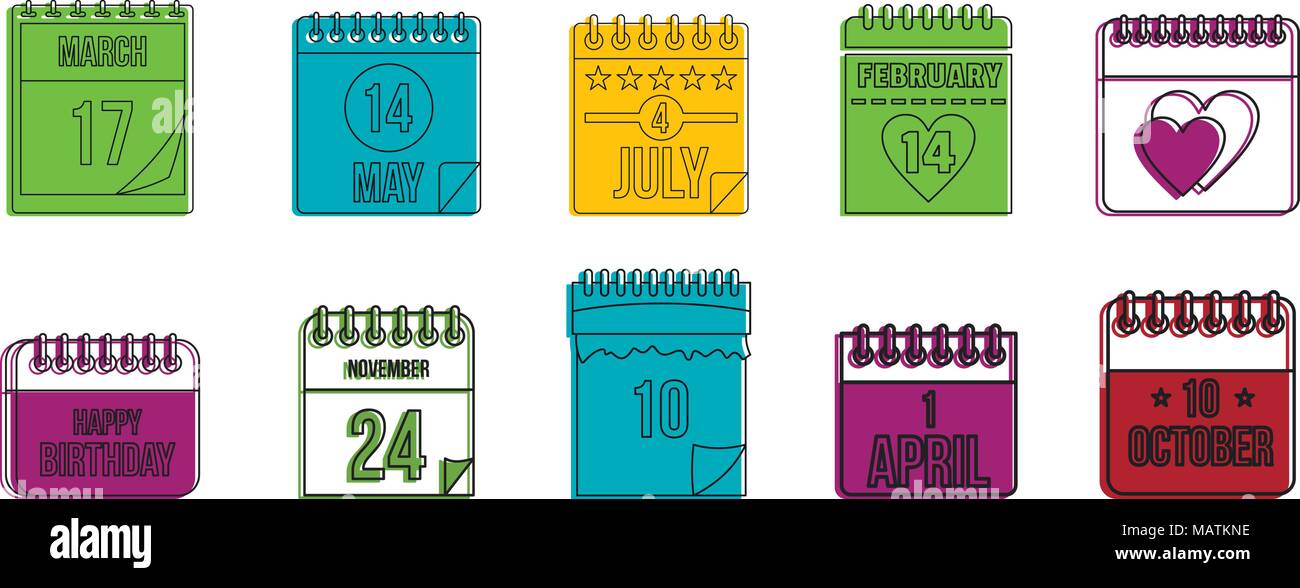 Calendar icon set, color outline style Stock Vector Image & Art - Alamy
