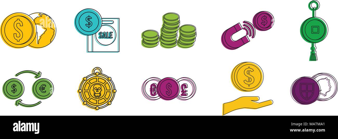 Coin object icon set, color outline style Stock Vector Image & Art - Alamy