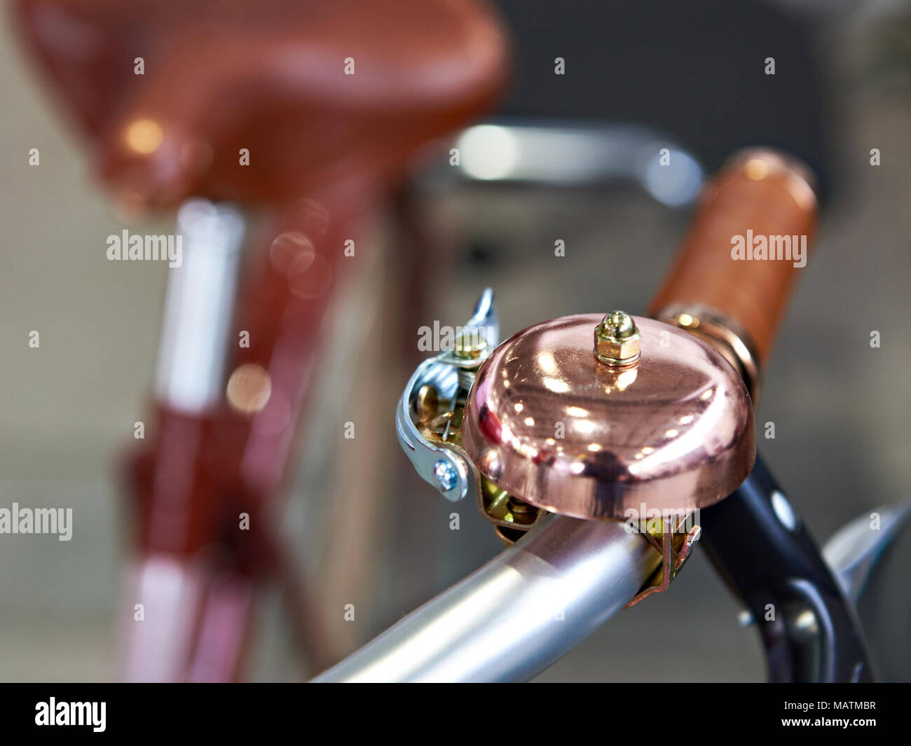 Vintage bicycle handlebar with bell and brake lever Stock Photo - Alamy