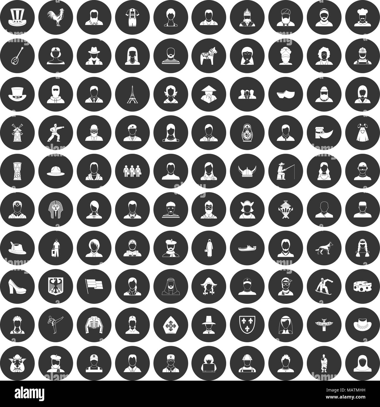 100 folk icons set black circle Stock Vector Image & Art - Alamy