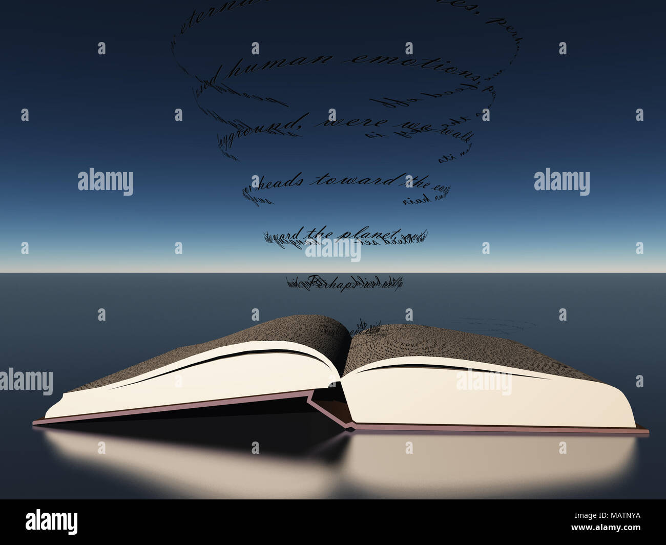 Book with floating text and light Stock Photo - Alamy
