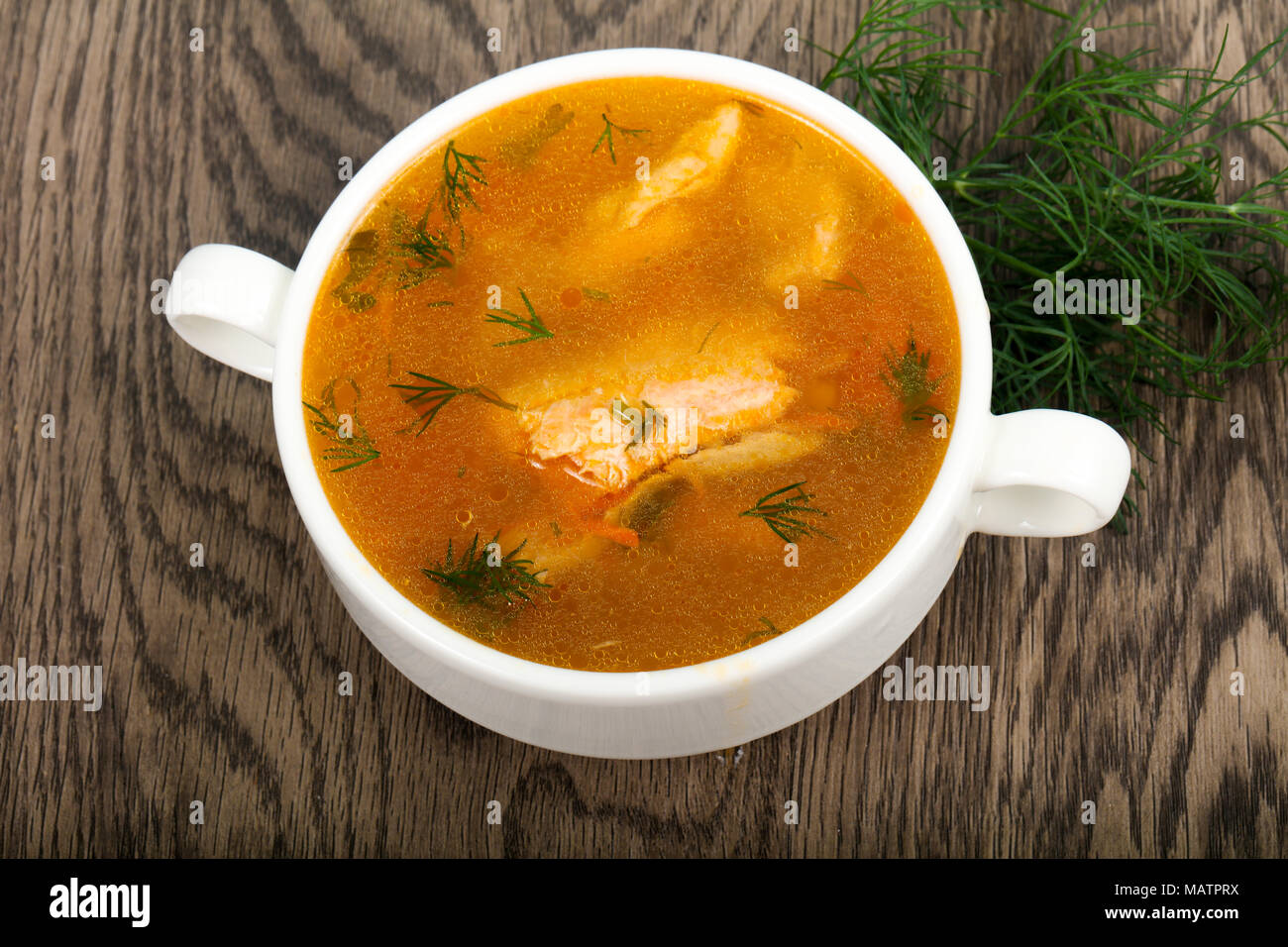 Salmon fish soup Stock Photo - Alamy