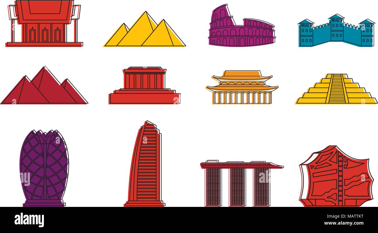 Hystorical bulding icon set, color outline style Stock Vector Image ...