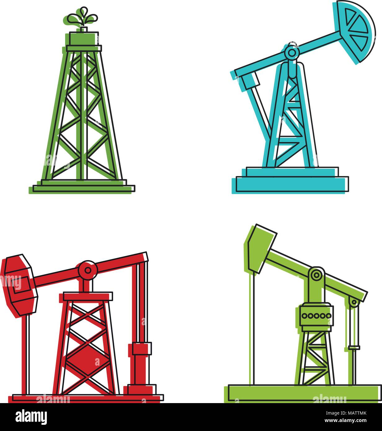 Petrol extraction icon set, color outline style Stock Vector Image ...