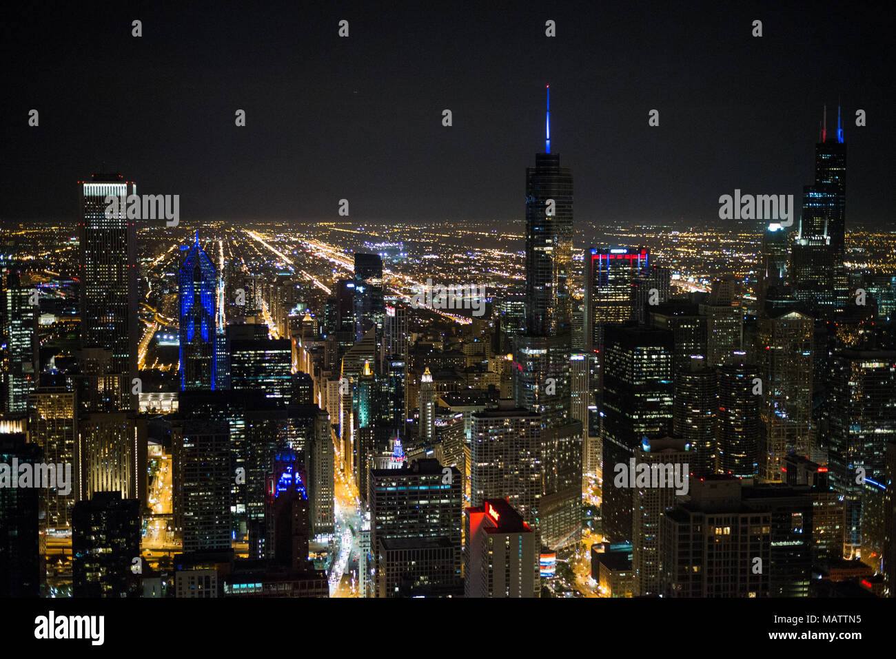 Aerial View of City Downtown at night Stock Photo - Alamy