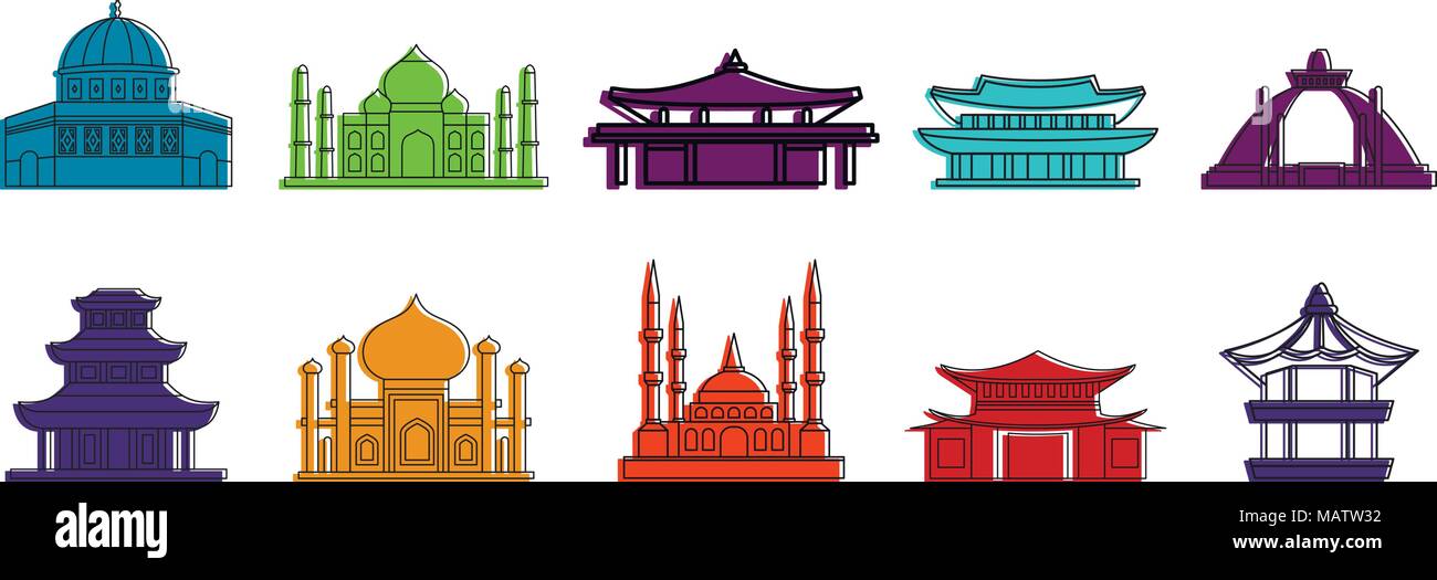 Temple icon set, color outline style Stock Vector Image & Art - Alamy