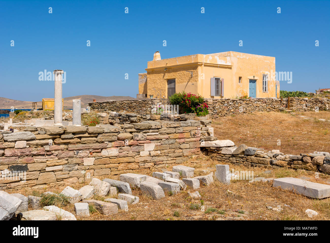 Ancient ruins and building on Delos island, the most big archaeological ...