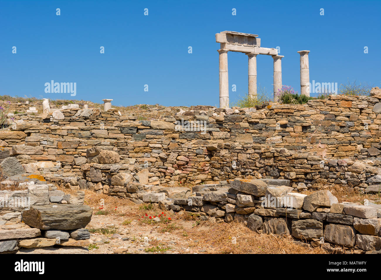 The Temple of Apollo ruins in the Archeologic Site of Delos island ...