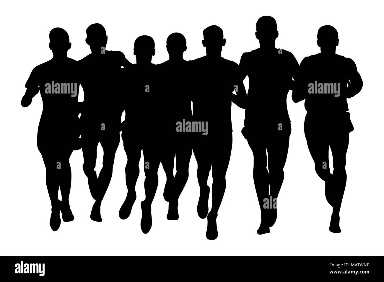 group runners men running black silhouette of front view Stock Photo ...