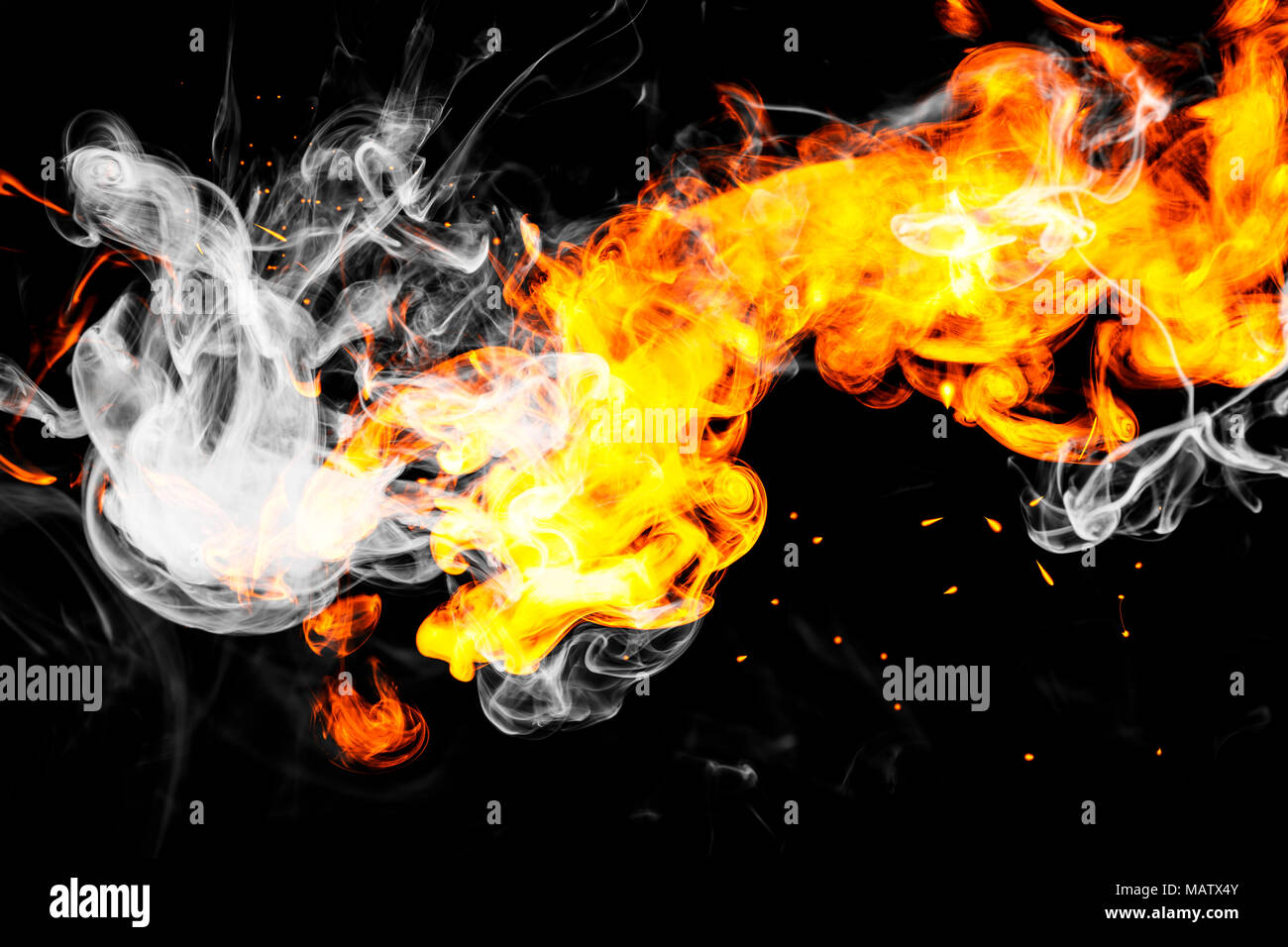 Fire flames background. Cloud of fiery smoke on a black isolated ...