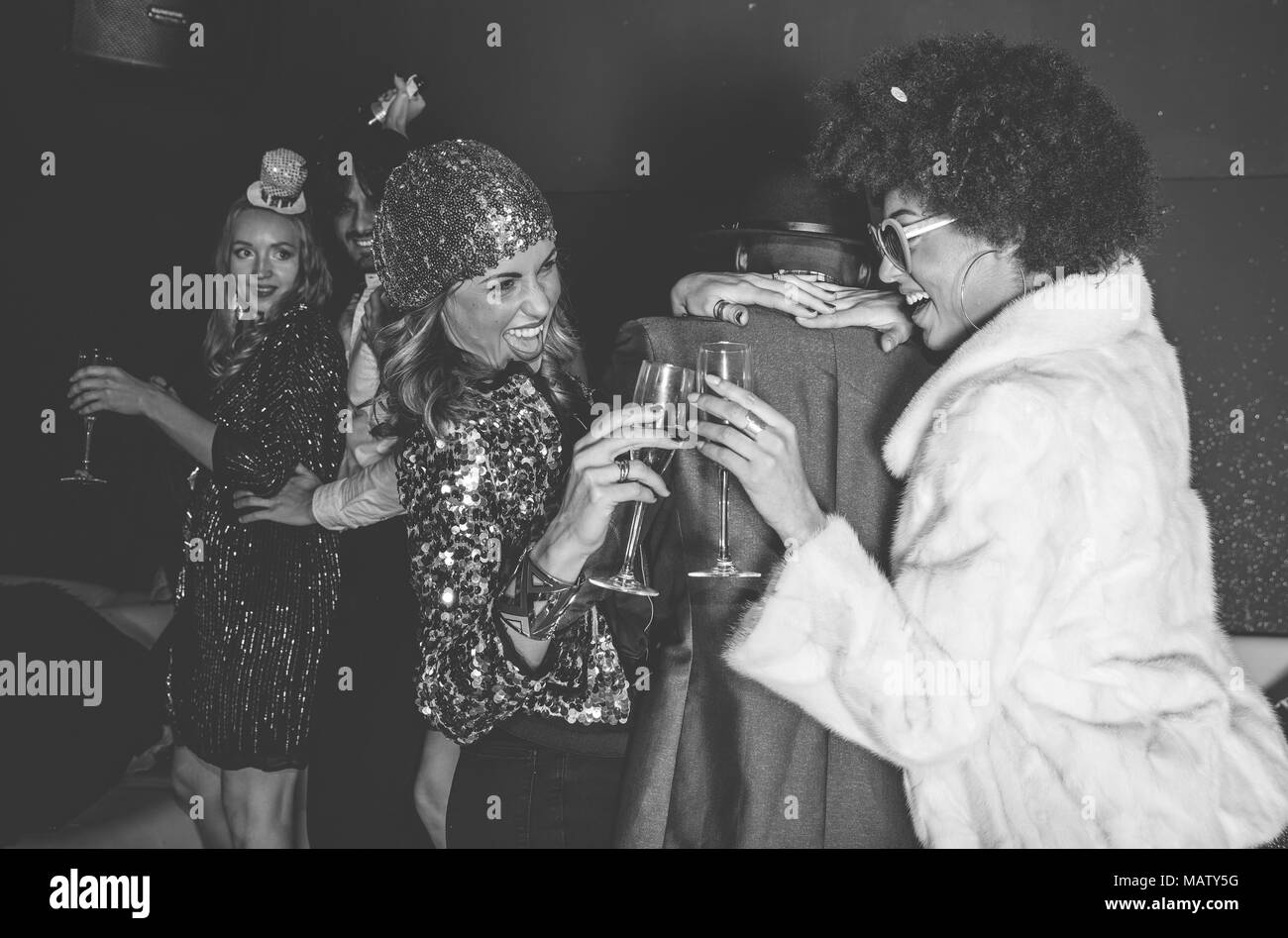 New year 2018 party Black and White Stock Photos & Images - Alamy