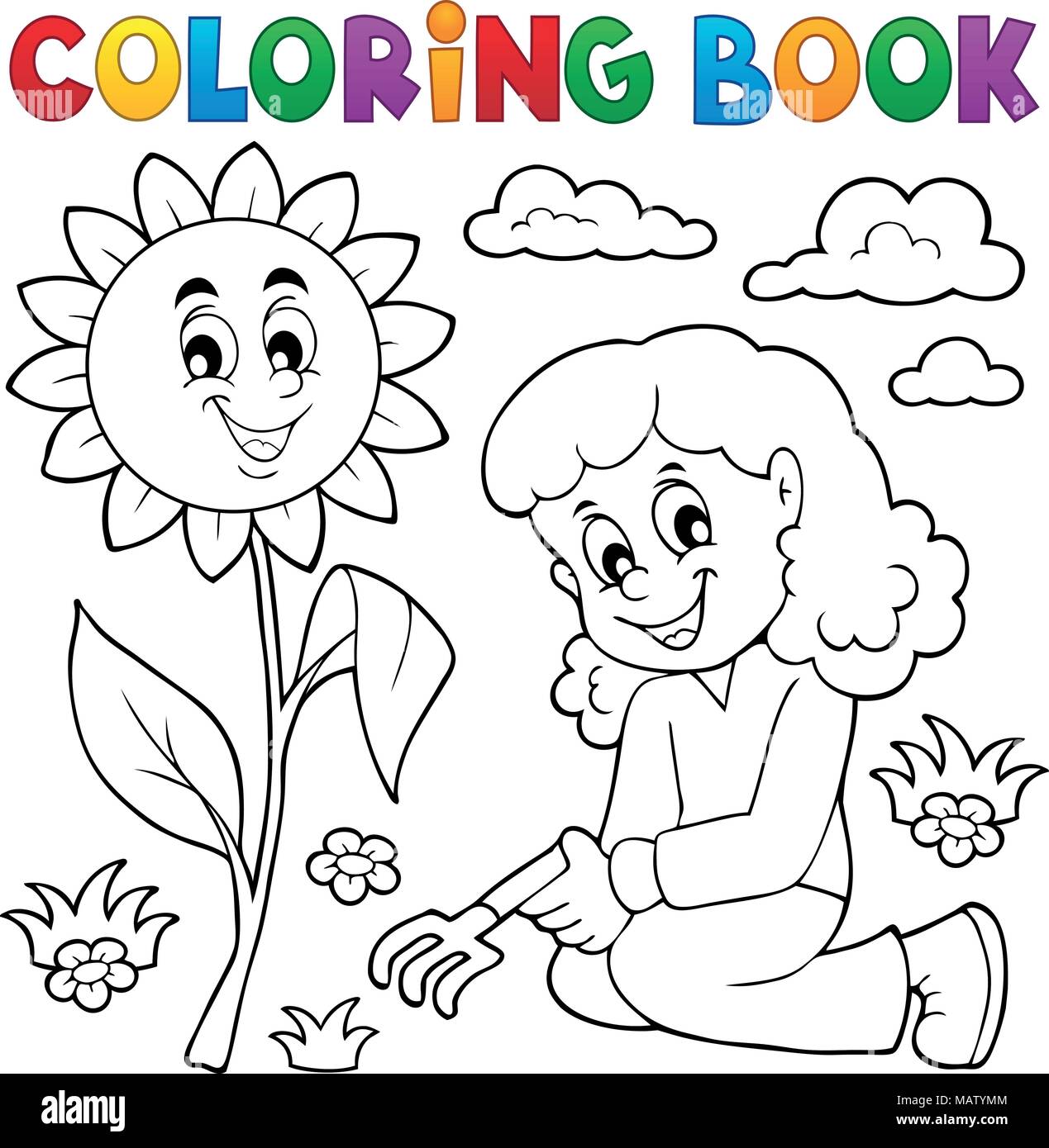 Coloring book girl gardening theme 1 - eps10 vector illustration Stock ...