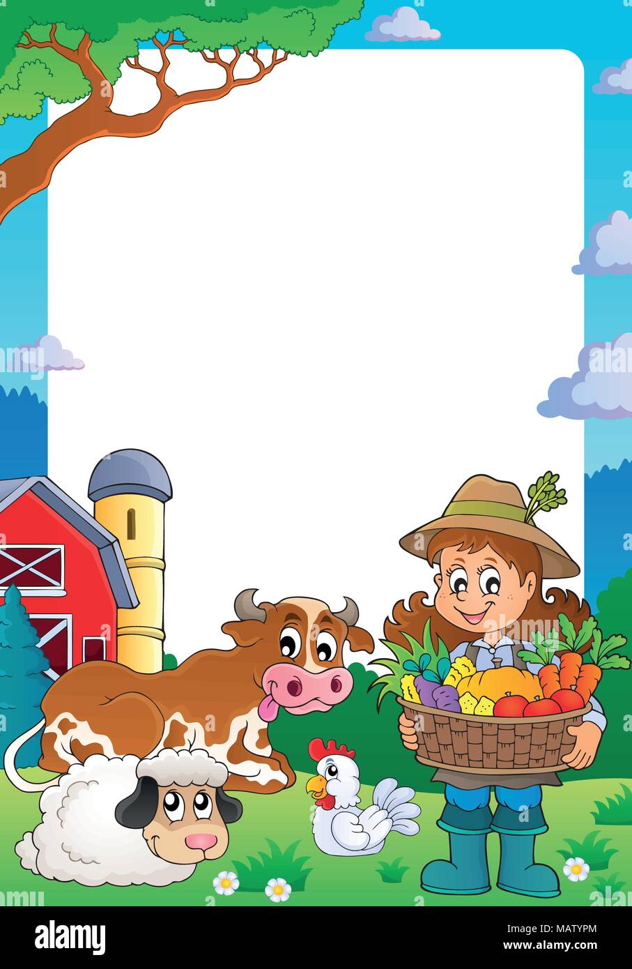 Frame with woman farmer and animals - eps10 vector illustration Stock ...