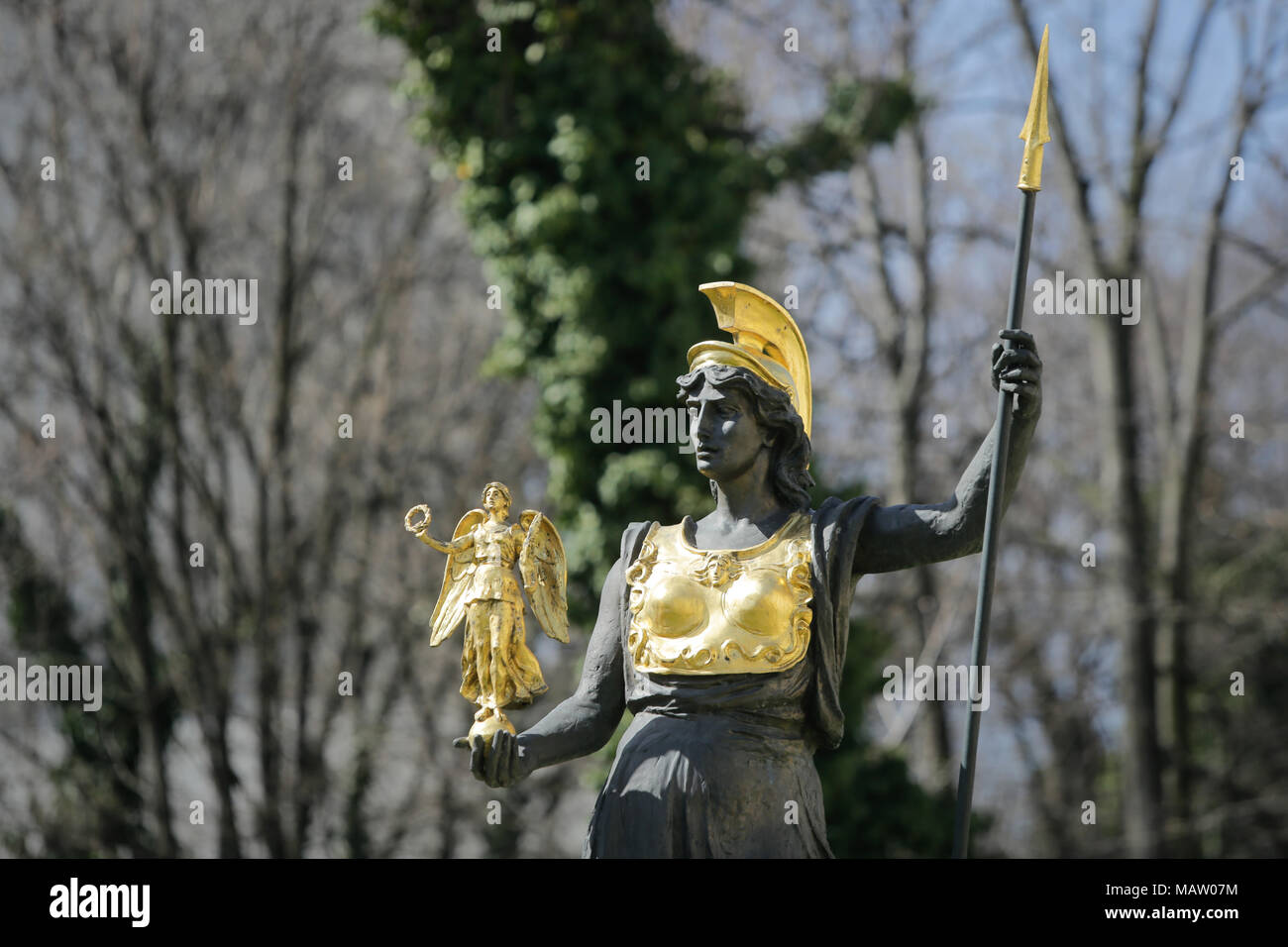 Golden plated statue of Athena/Minerva holding Nike (Victory) in her ...