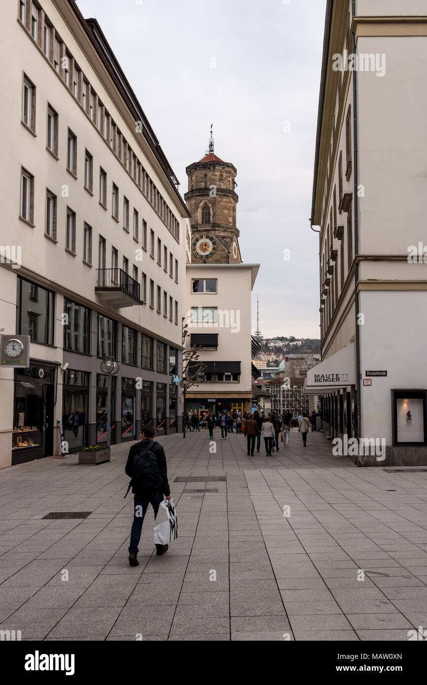 STUTTGART, GERMANY - MARCH 04, 2017: One of the shopping streets in the ...