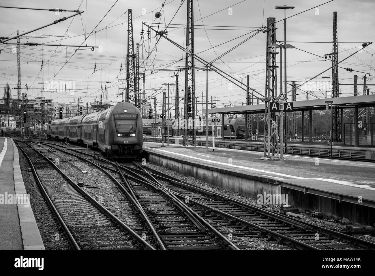 STUTTGART, GERMANY - MARCH 04, 2017: Railway platforms for boarding and ...