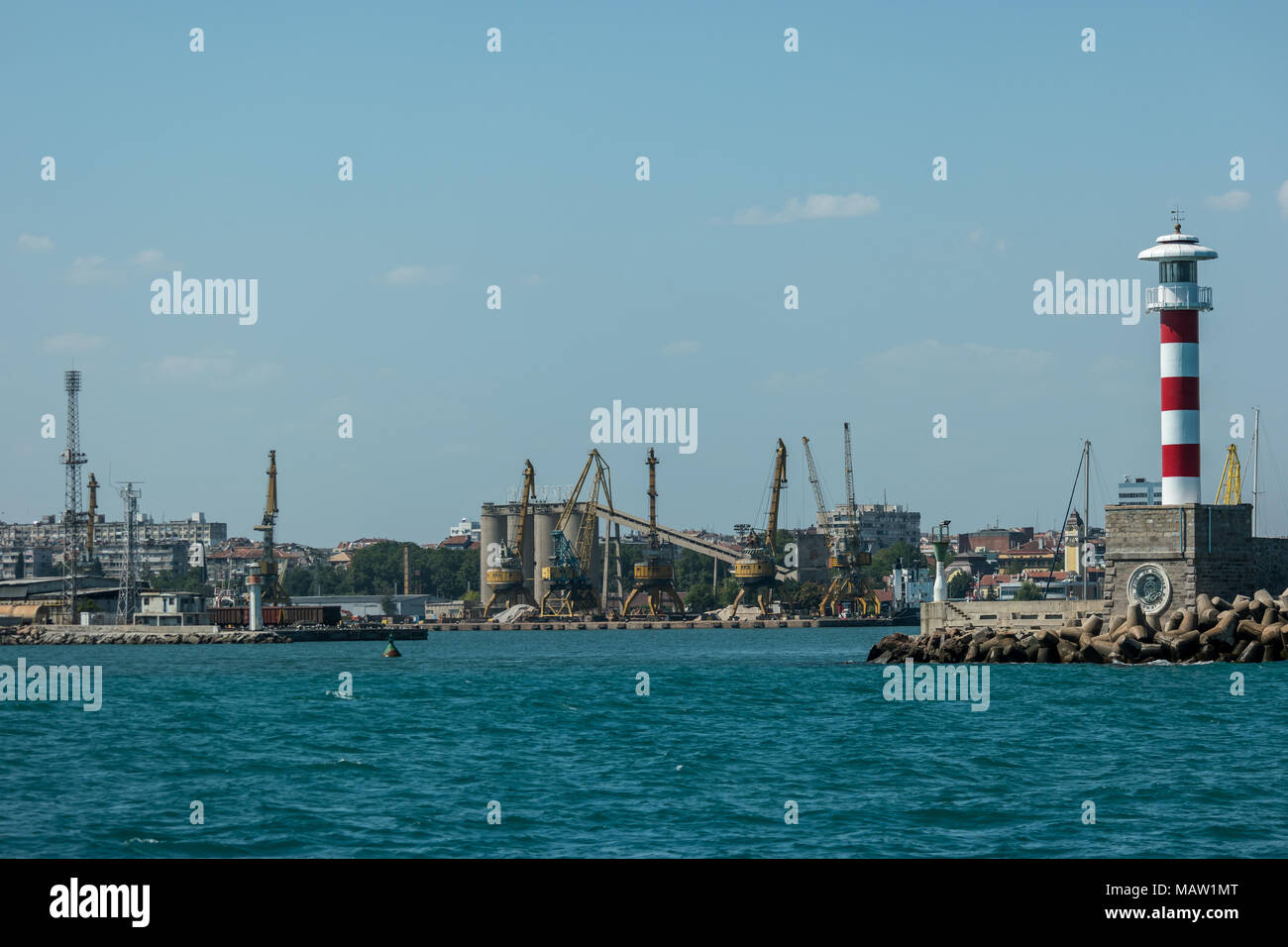 Lighthouse on the front of the seaport of Burgas. Burgas, is the second ...