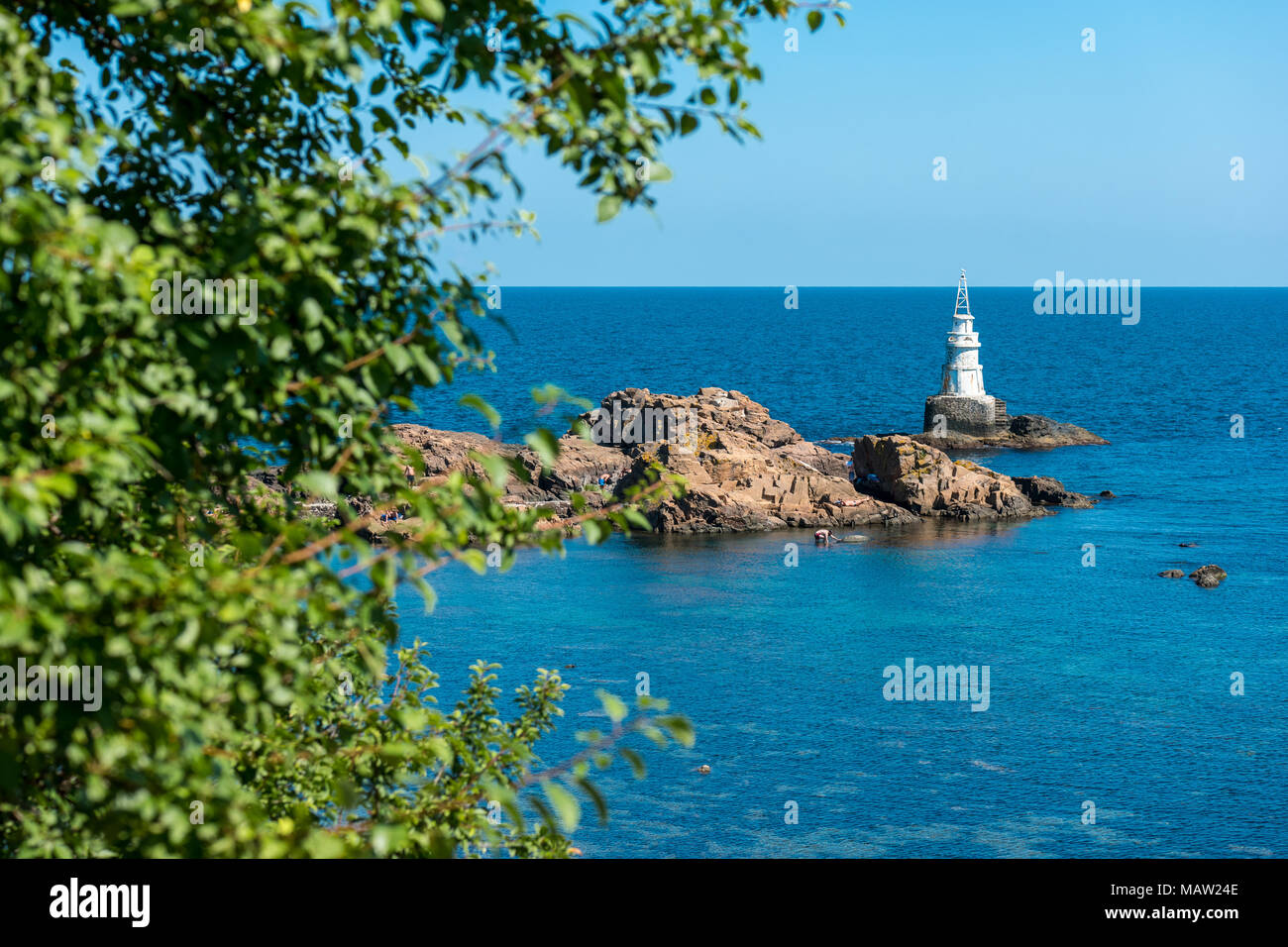 A lighthouse on the rocks. Black Sea. Ahtopol. Bulgaria Stock Photo - Alamy