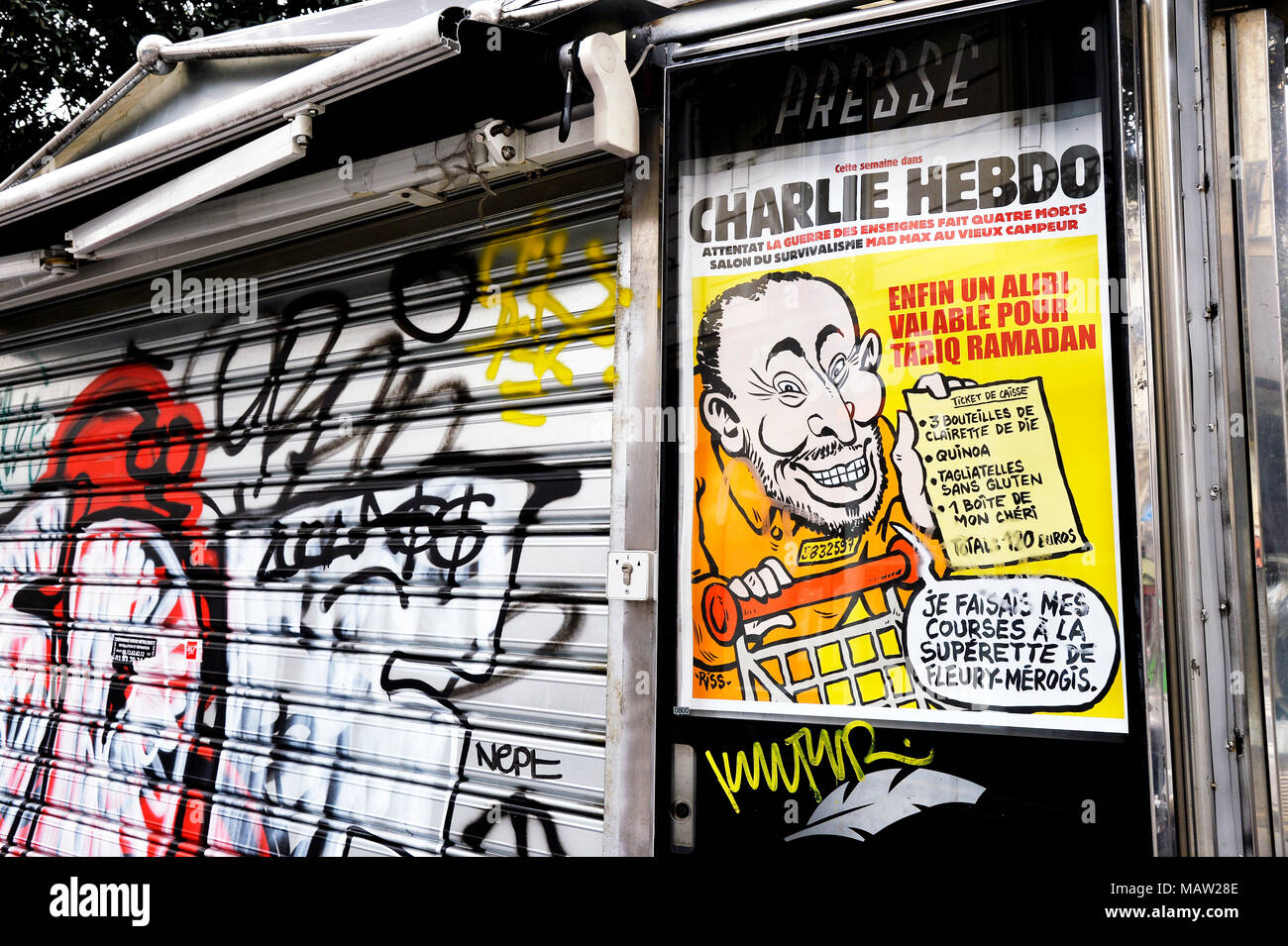 Charlie Hebdo Cover on a press kiosk - Paris - France Stock Photo - Alamy