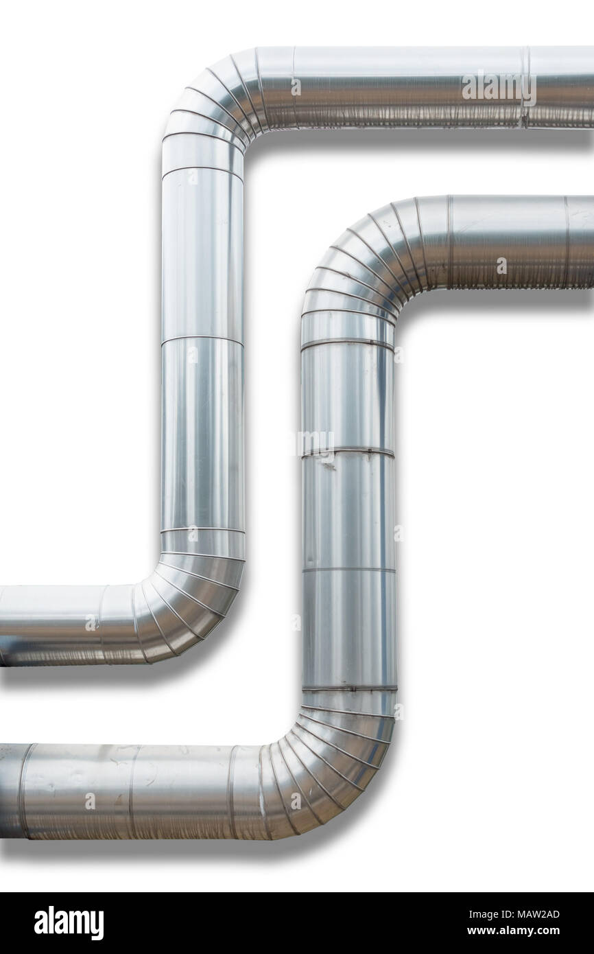 Steam distribution pipeline and insulation cover on isolation white ...