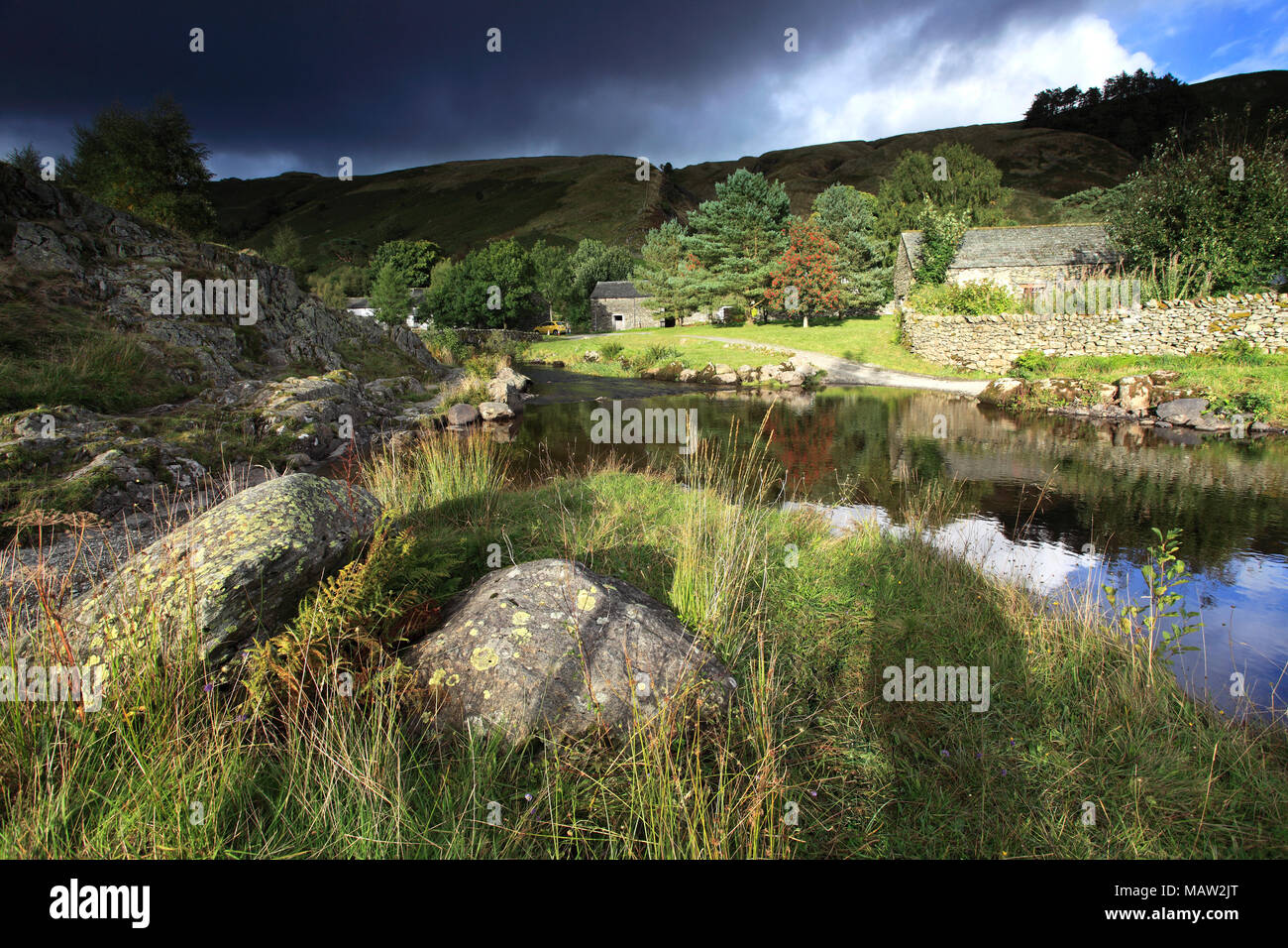 Summer view over Watendlath Tarn, Lake District National Park, Cumbria ...