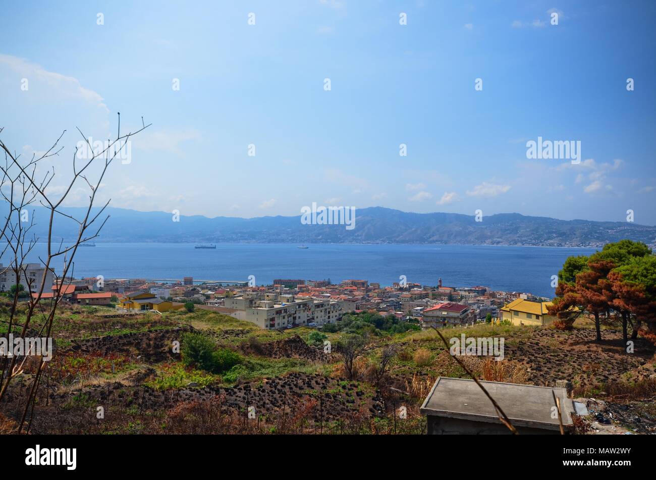 Villa san Giovanni, Italy, Calabria August 15 2015. View of the Strait ...