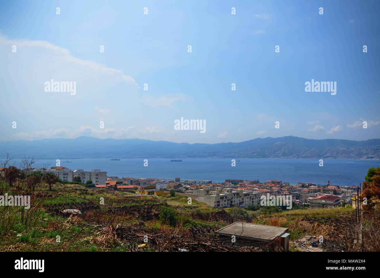 Villa san Giovanni, Italy, Calabria August 15 2015. View of the Strait ...