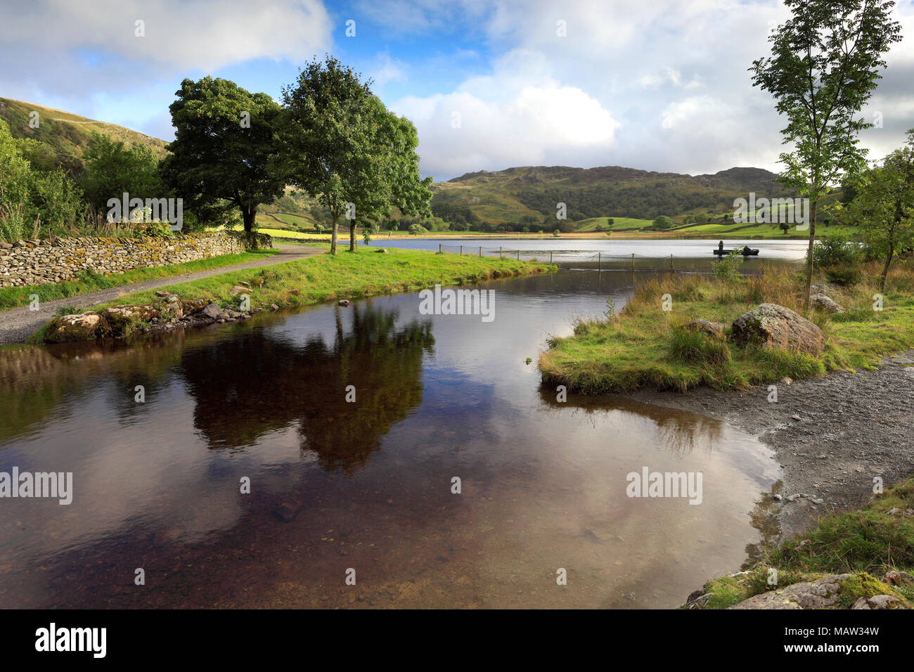 Summer view over Watendlath Tarn, Lake District National Park, Cumbria ...