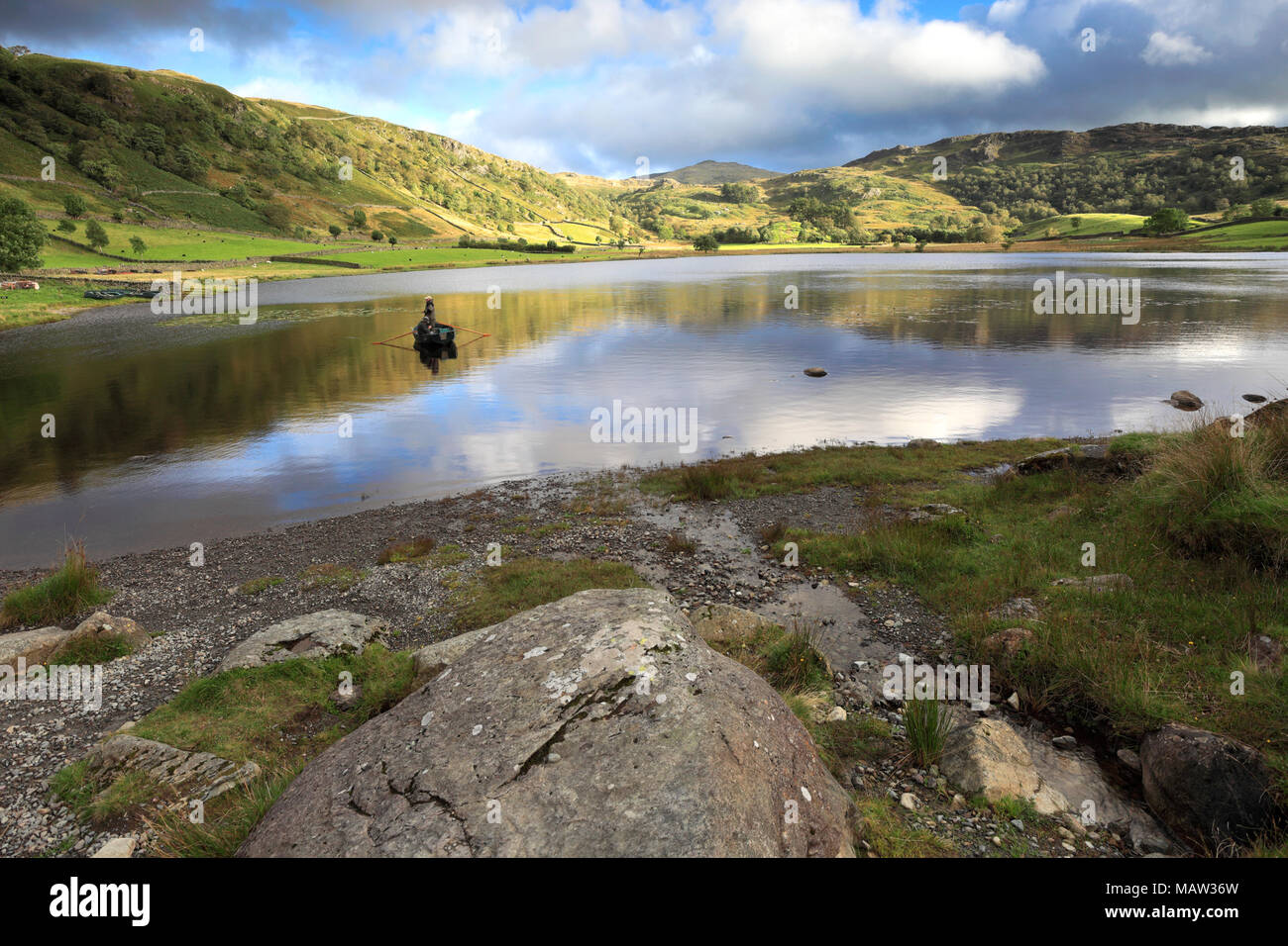 Summer view over Watendlath Tarn, Lake District National Park, Cumbria ...