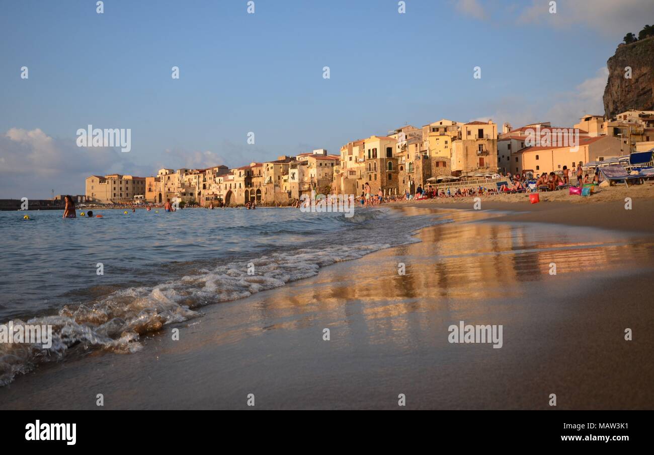 Cefalù, Italy, Sicily August 16 2015 Cefalù beach. It is possible to ...